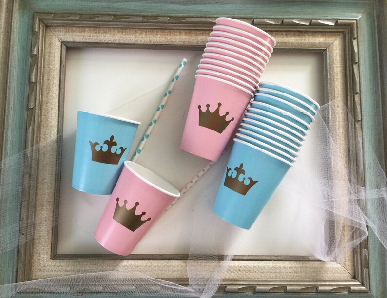 Prince Crown Princess Party Cups Disposal Paper Snack Cup Glitter Vinyl ...