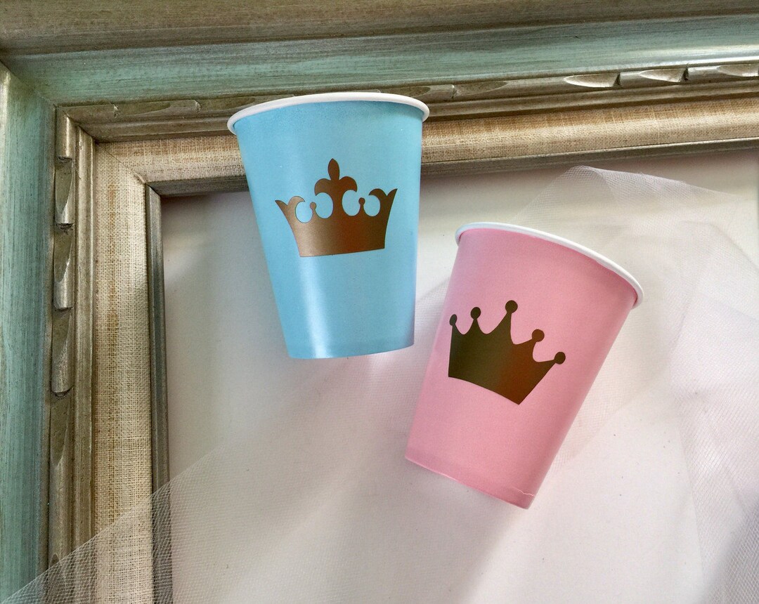 Prince Crown Princess Party Cups Disposal Paper Snack Cup Glitter Vinyl ...