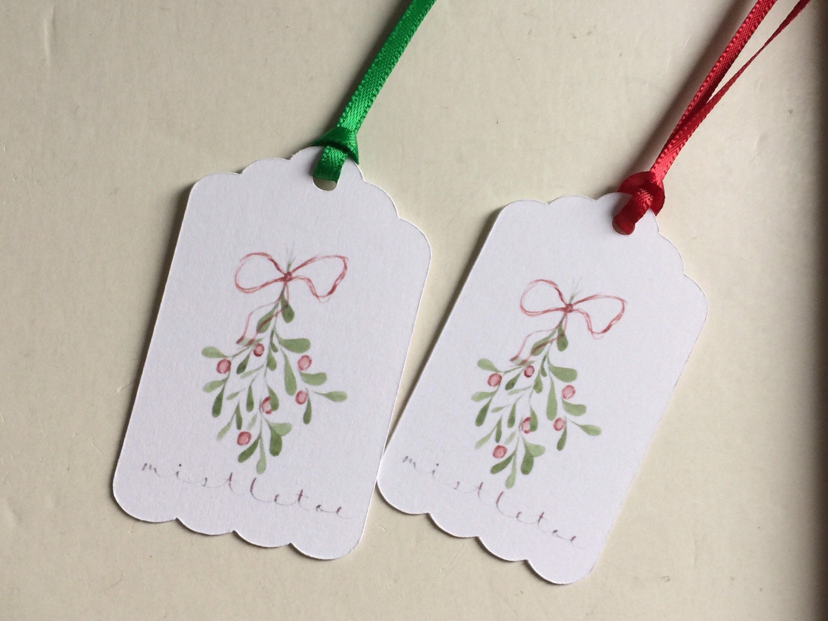 Christmas Mistletoe Gift Tags Handmade Paper Hang Tags | Etsy