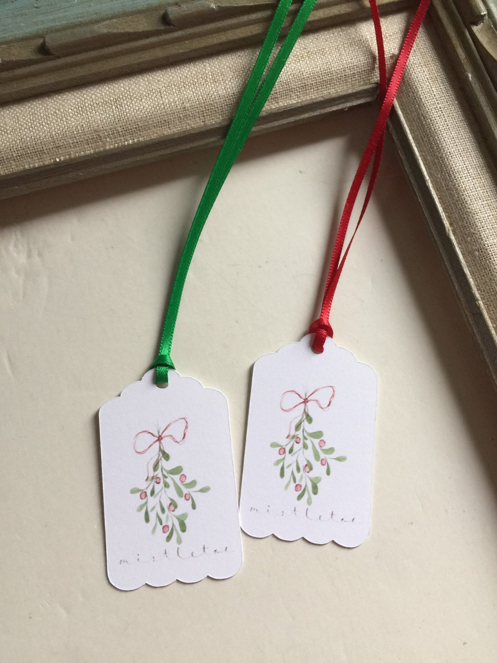 Christmas Mistletoe Gift Tags Handmade Paper Hang Tags | Etsy