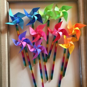 Kids Easter Party Pinwheel Favor Pencil Rainbow Birthday Pinwheel Party ...
