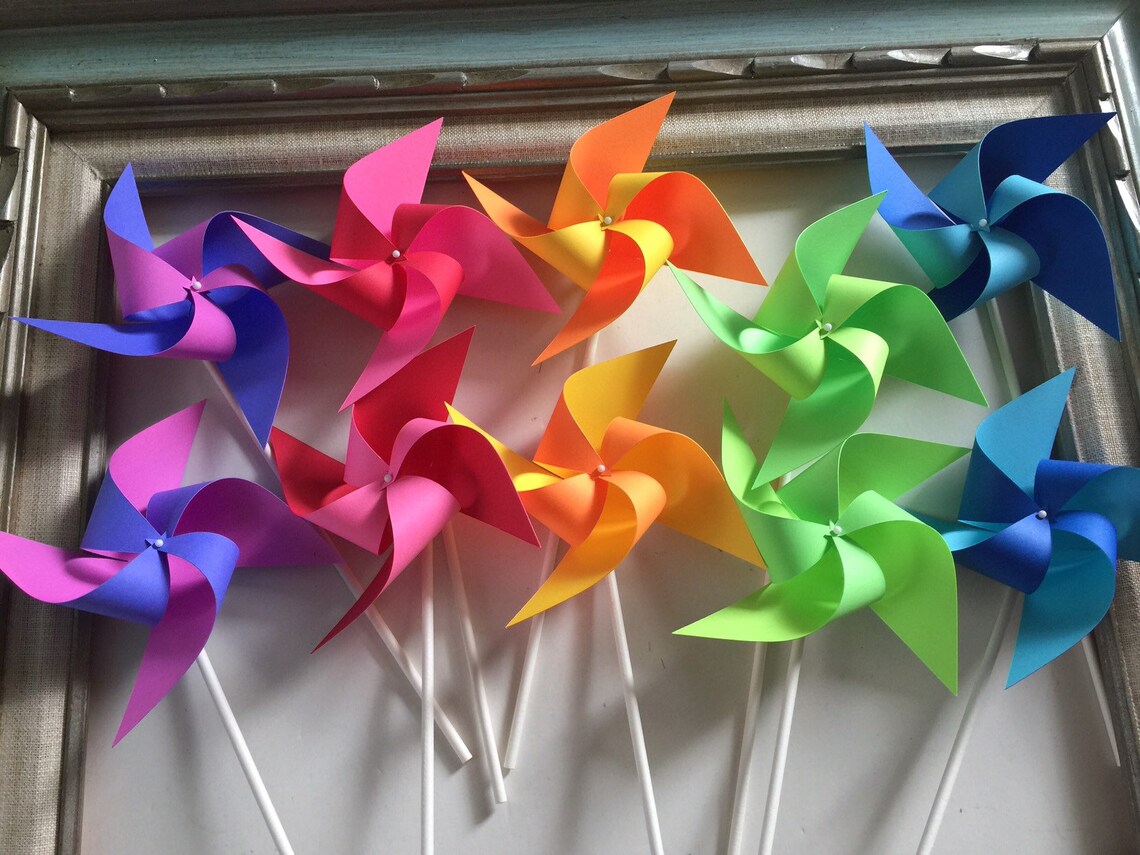 Rainbow Party Pinwheel Easter Table Decor Spinning Windmill - Etsy