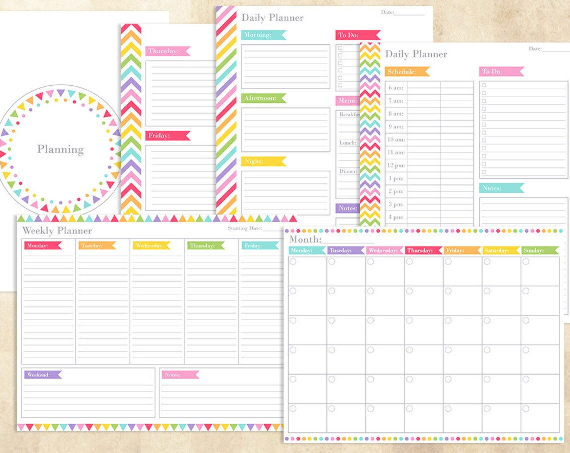 Planning Printables Rainbow Daily Planner Weekly Planner | Etsy