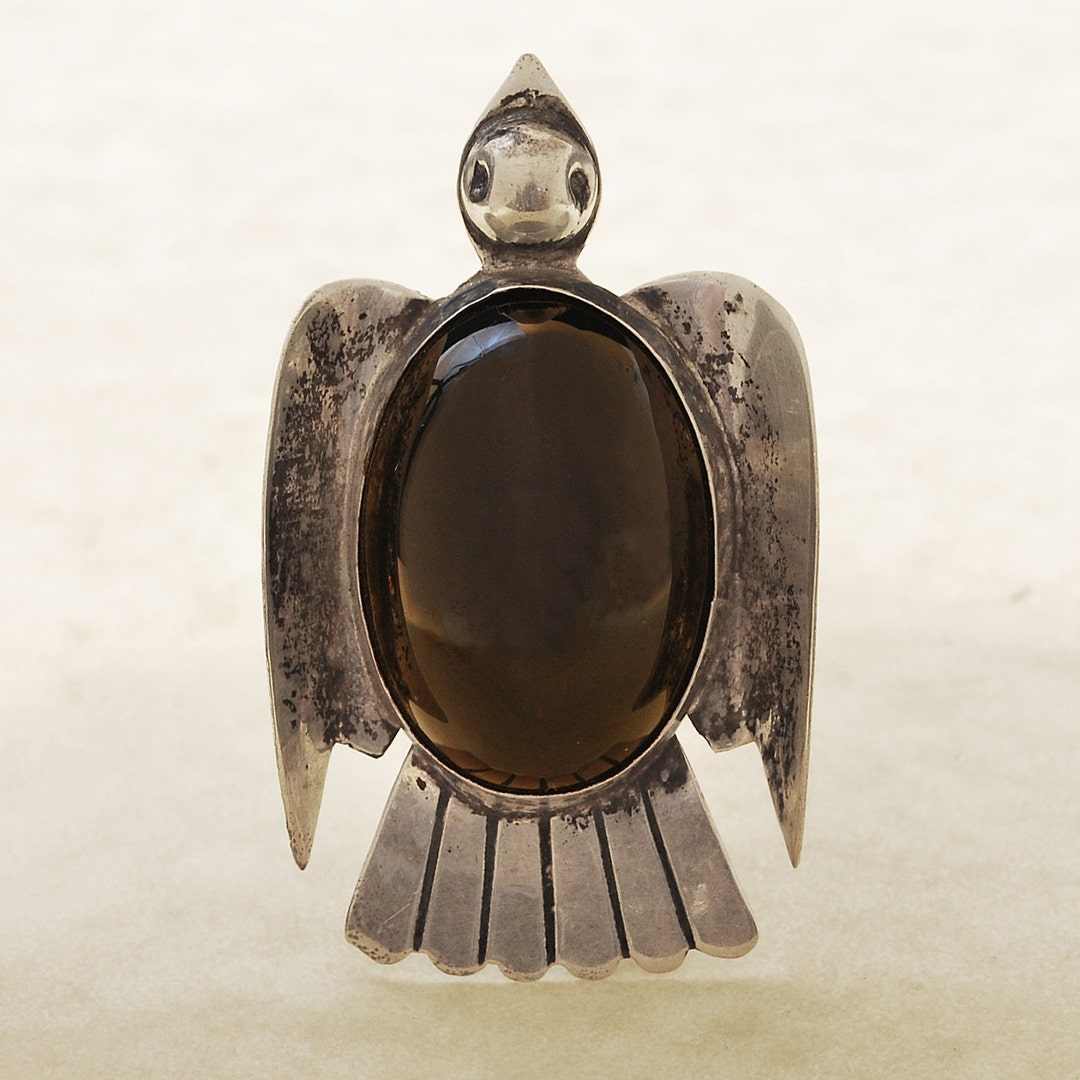 Vintage Sterling Silver Eagle Pin: Black Onyx Cabochon Brooch - Etsy