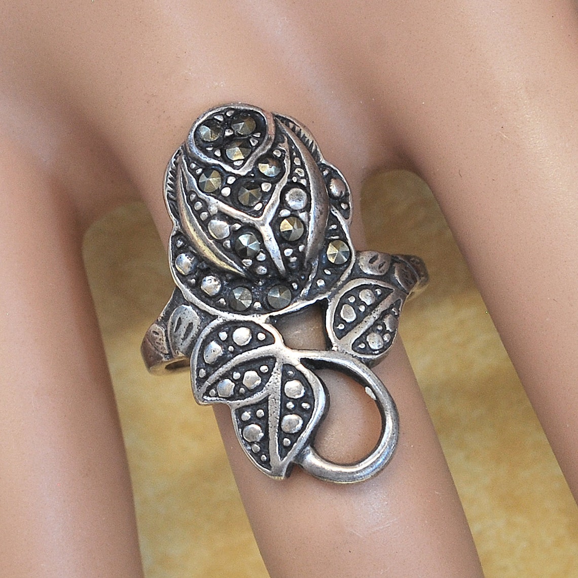 Vintage Ring Vintage Sterling Silver and Marcasite Rose Ring - Etsy
