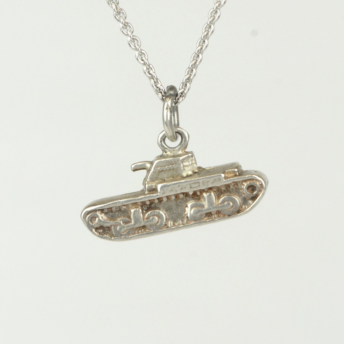 Antique Necklace - Antique Sterling Silver Military Tank Charm Necklace ...