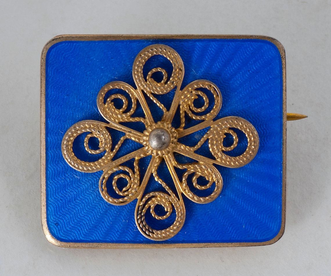 Vintage Pin - Vintage Blue Enamel Sterling Pin - Etsy