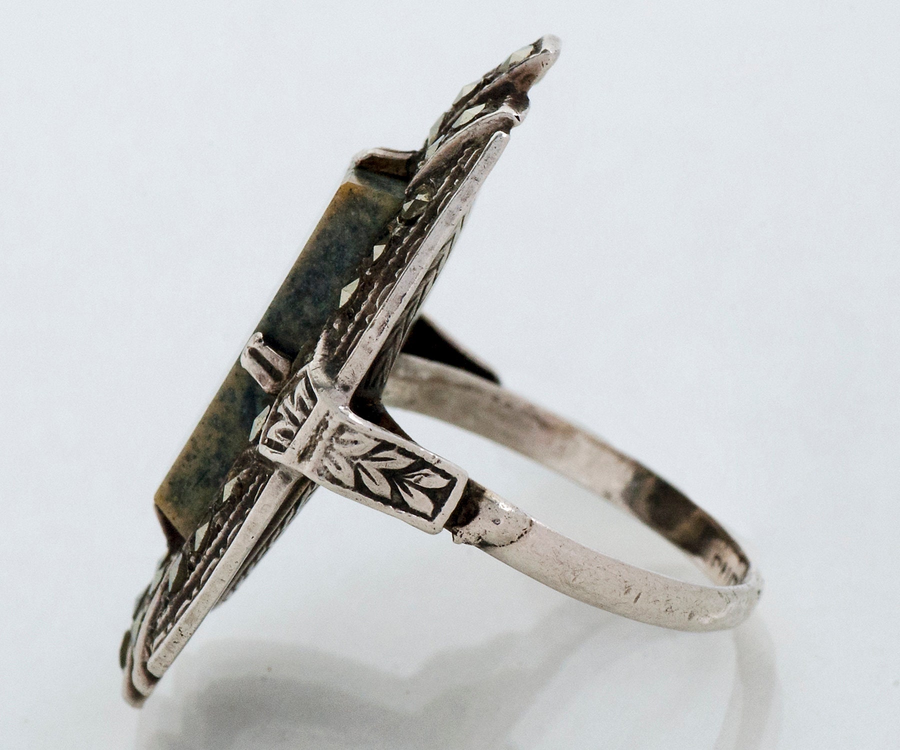 Vintage Ring Vintage Sterling Silver Rectangular Jasper and Marcasite ...