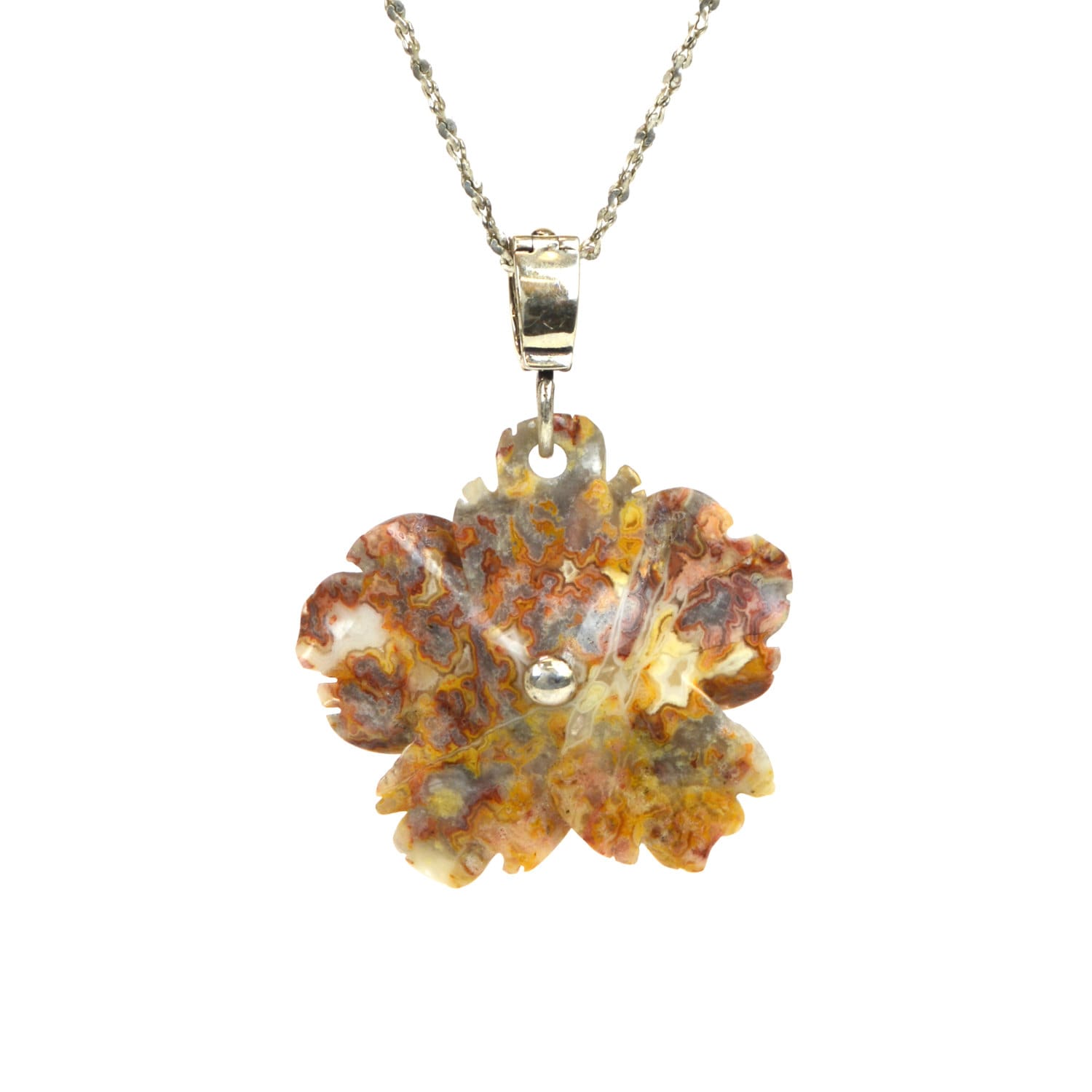 Vintage Necklace Vintage Polished Agate Flower Pendant - Etsy