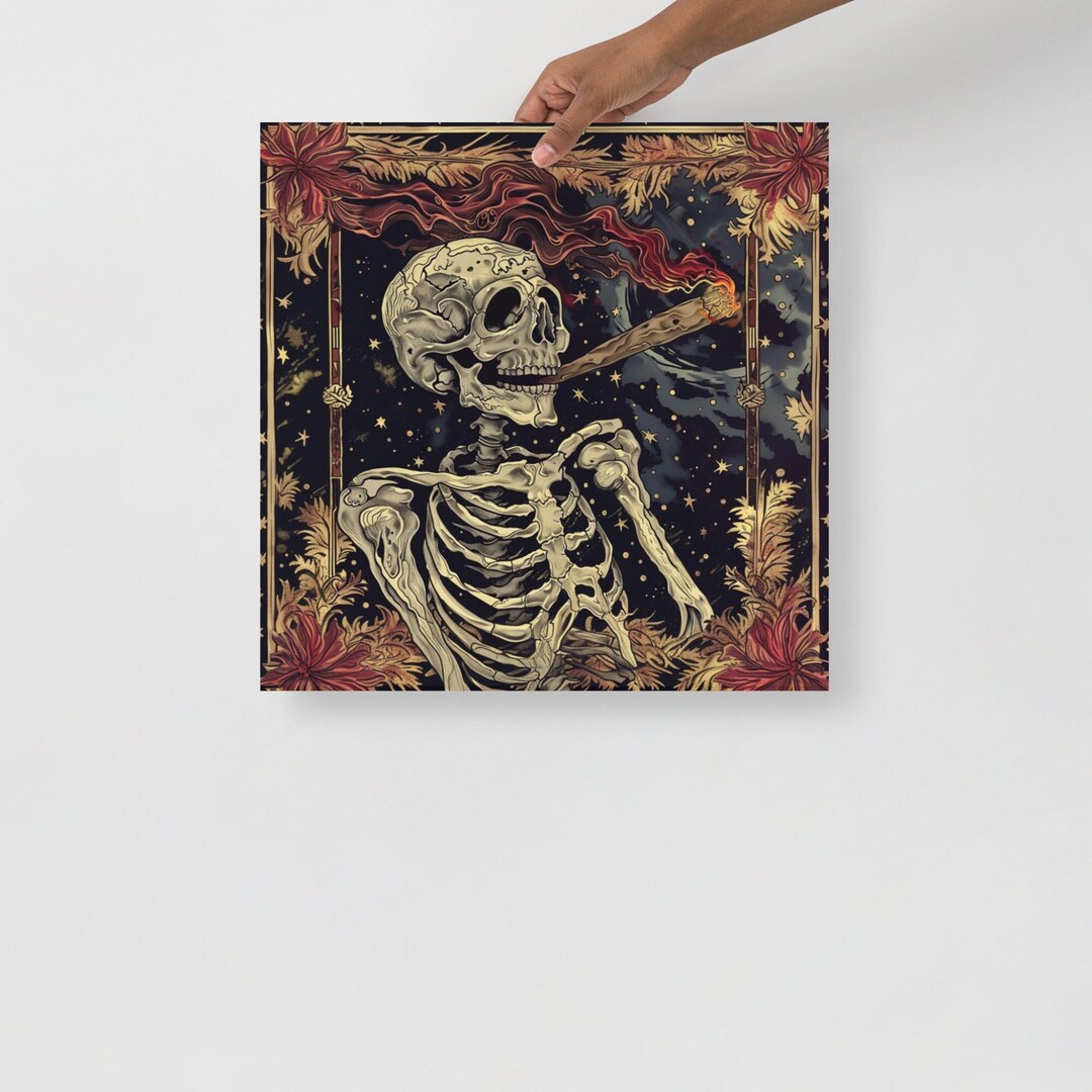 Skeleton Smoking Art on a Poster - Etsy