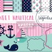Pink Nautical Digital Paper Navy Teal Marine Turquoise Girly Background ...