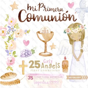 Watercolor Floral Girl Angel First Communion, Hand Painted, Clipart ...