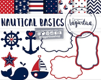 Digital Paper Navy Nautical Fuchsia Marine Girly Background | Etsy