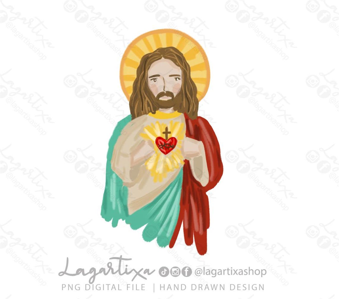 Sacred Heart of Jesus - Stylized Line Art Drawing, Instant Digital ...
