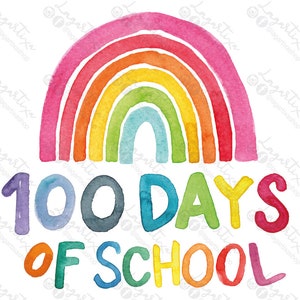 100 Days of School Rainbow Real Watercolor Hand Painted Clipart PNG ...