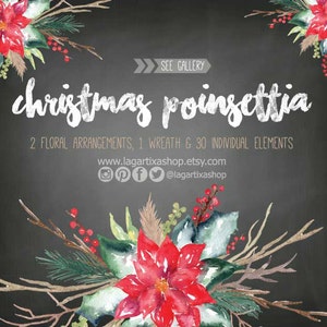 Poinsettia, Floral Christmas Arrangements and Wreath, Watercolor Hand ...