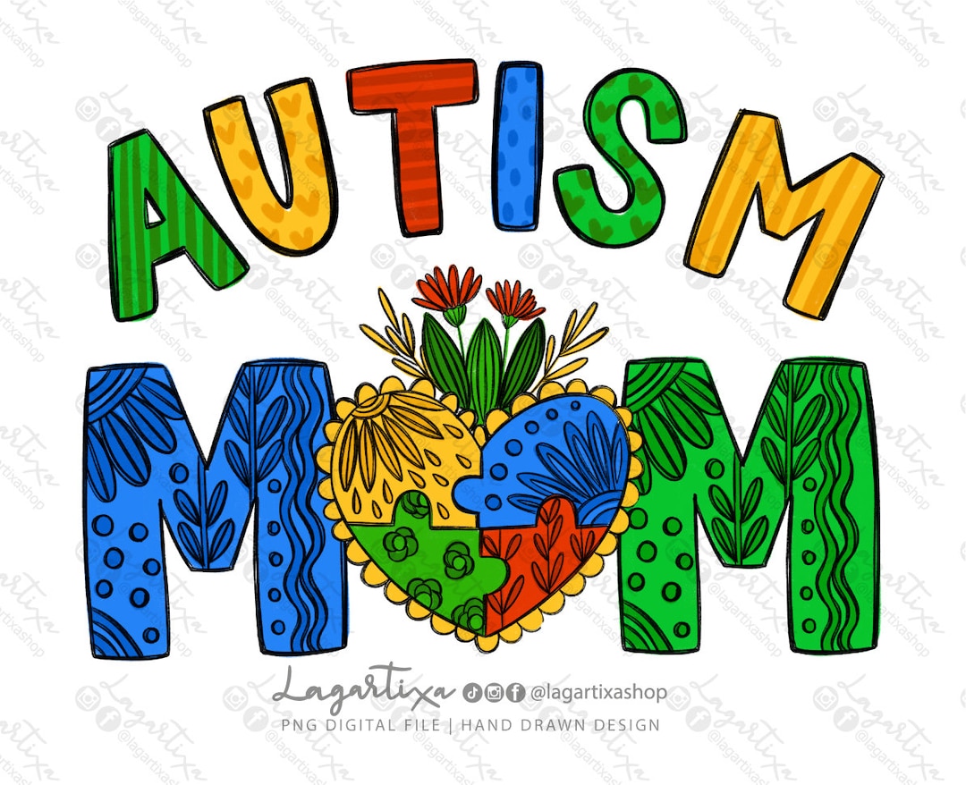 Autism MOM Heart Floral Puzzle Design Art | Milagrito, Mexican Heart ...