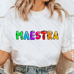 Maestra Spanish Hand Drawn Colorful Word Bold Sublimation PNG Instant ...
