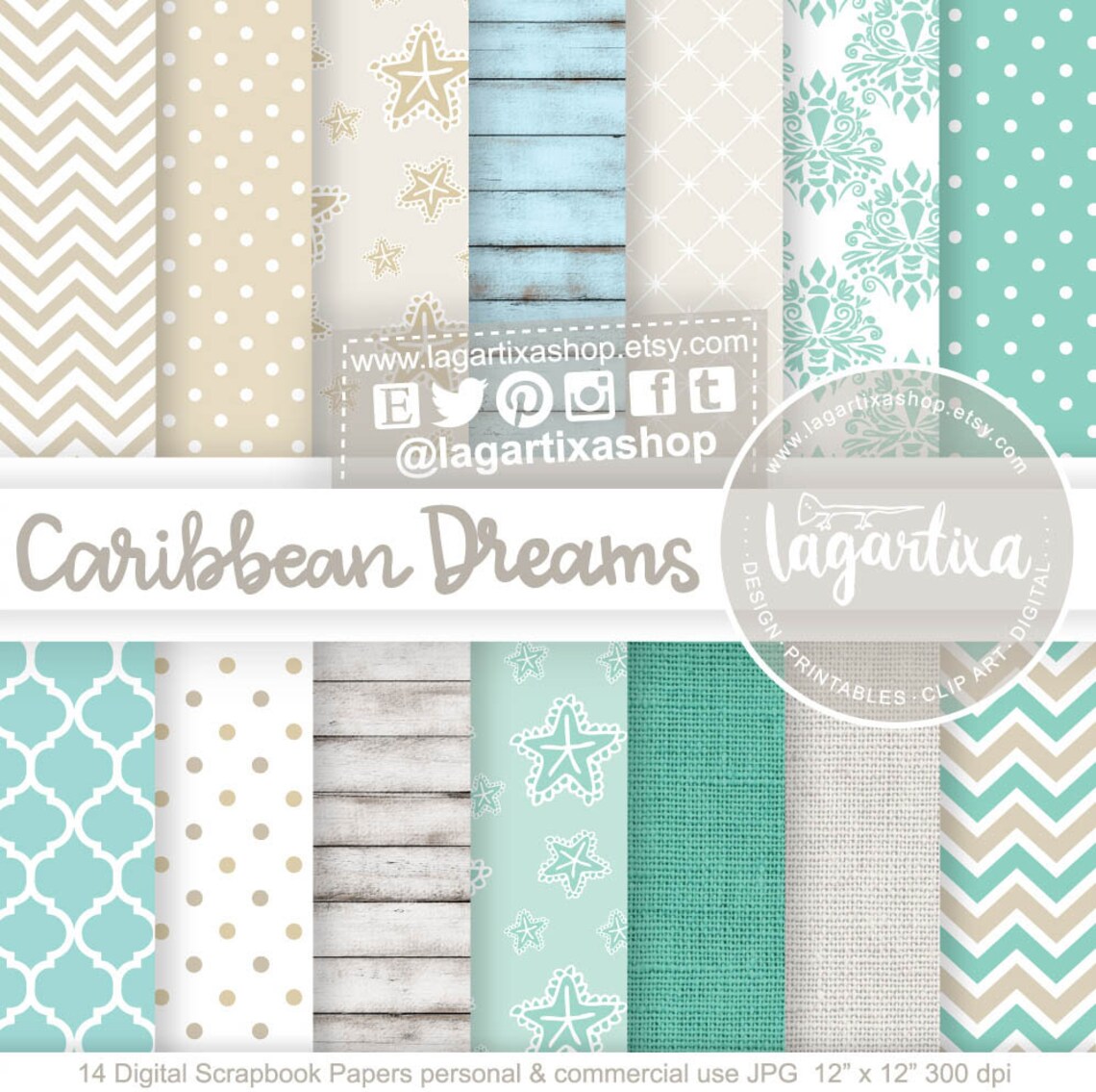 Caribbean Digital Paper Distressed White Wood Aqua Teal Lace Nautical ...