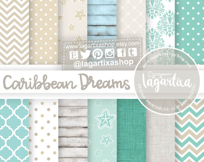 Caribbean Digital Paper Distressed White Wood Aqua Teal Lace - Etsy