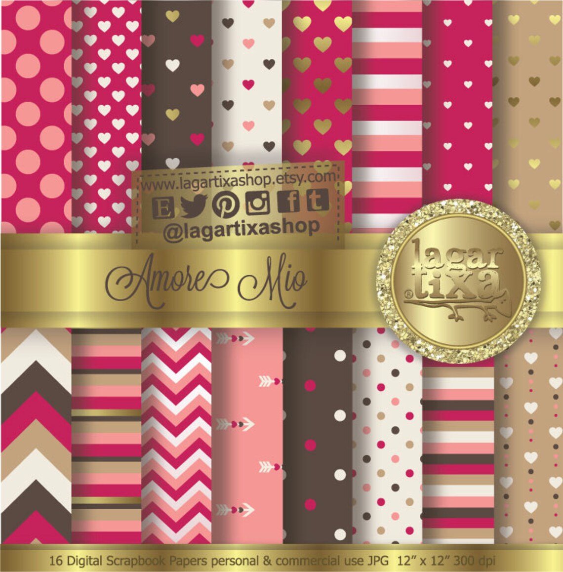 Valentine's Day Digital Paper Love Background Hearts Gold Foil Sheet ...