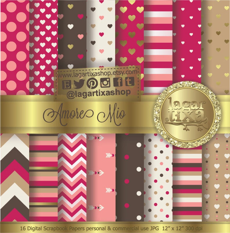 Valentine's Day Digital Paper Love Background Hearts Gold Foil Sheet ...