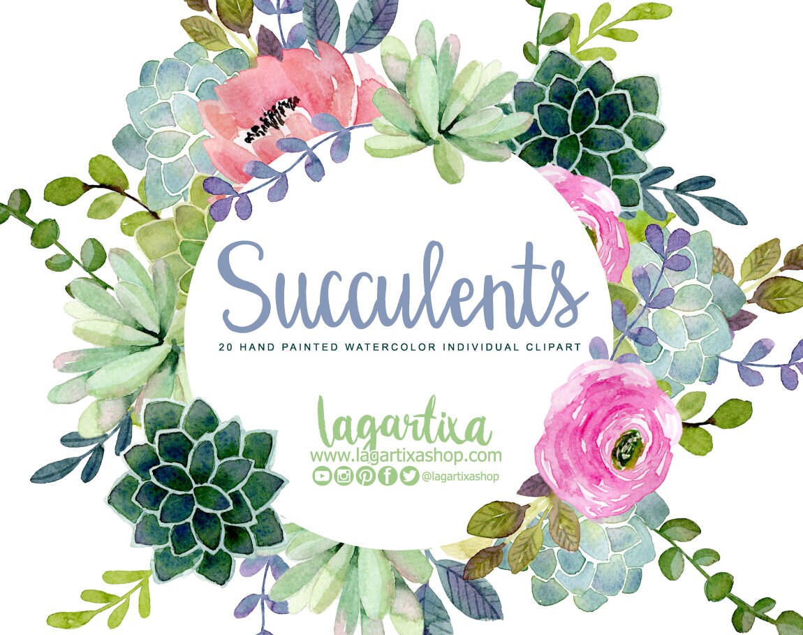 Succulent wreath watercolor clipart Floral boho wreath clipart Tropical ...
