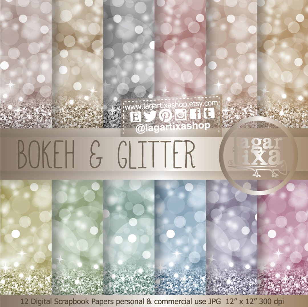 Bokeh Glitter Digital Paper, Patterns, Silver, Pink, Blue, Green, Lilac ...