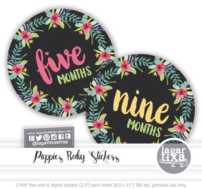 Monthly Baby Stickers Printables watercolor florals hand | Etsy