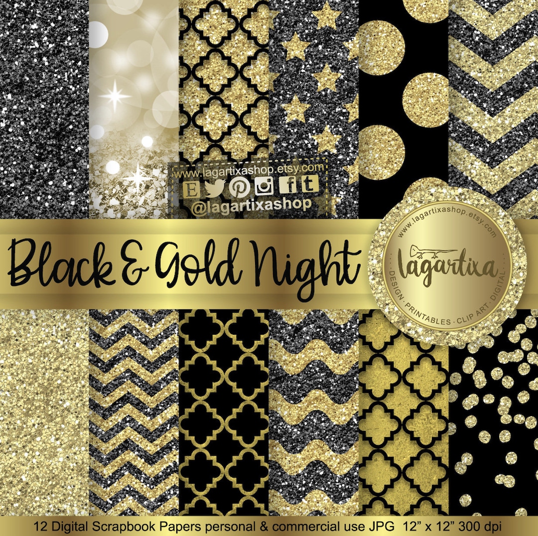 Gold Black New Year's Eve Digital Paper Blog Background for Invitations ...