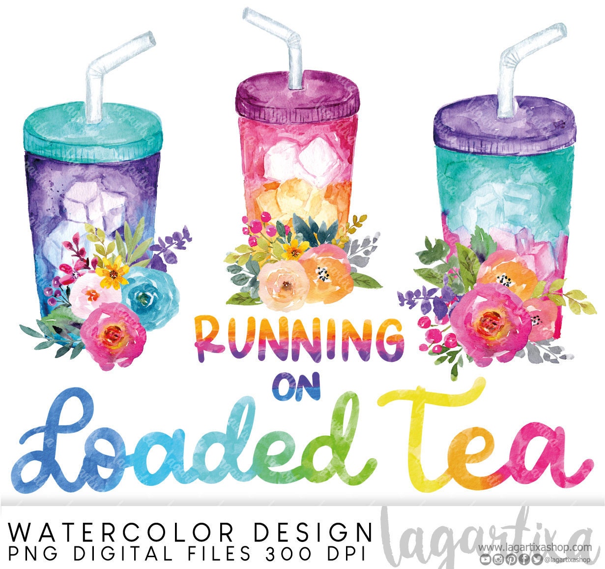Watercolor Running on Loaded Tea, Floral Teas, Mega Tea, Colorful Tea ...