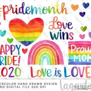 June Pride Month Love is Love Rainbow Watercolor Png Clipart Lettering ...