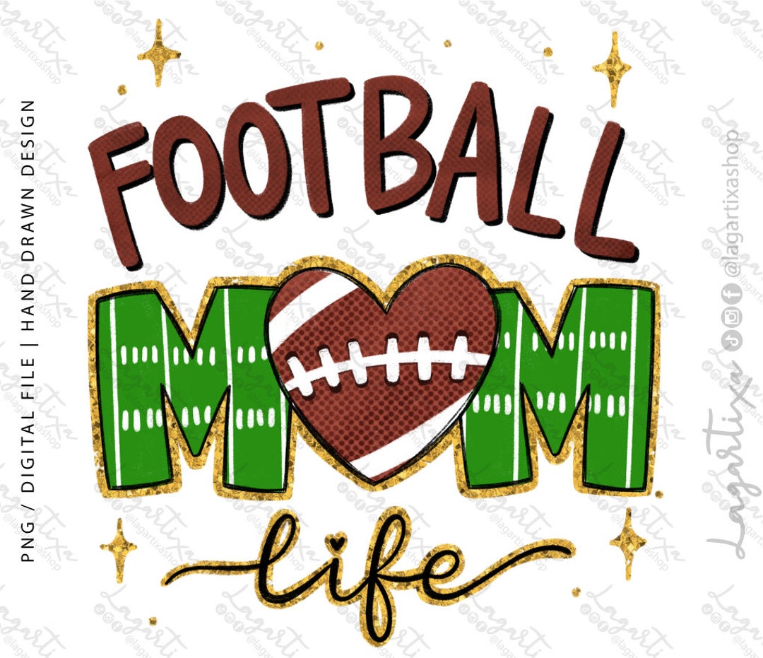 American Football Mom Life PNG Design Hand Drawn Gold Glitter Yards ...
