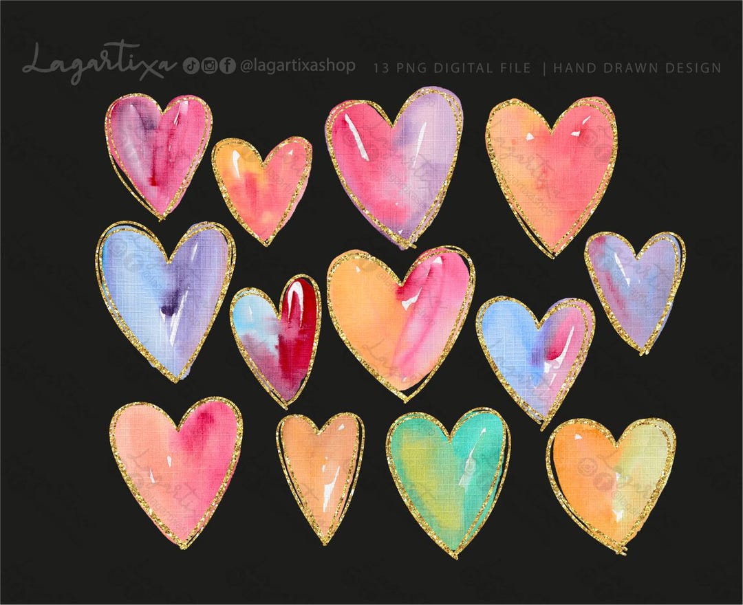 Watercolor Hearts St Valentine's Day PNG Instant Digital Download ...
