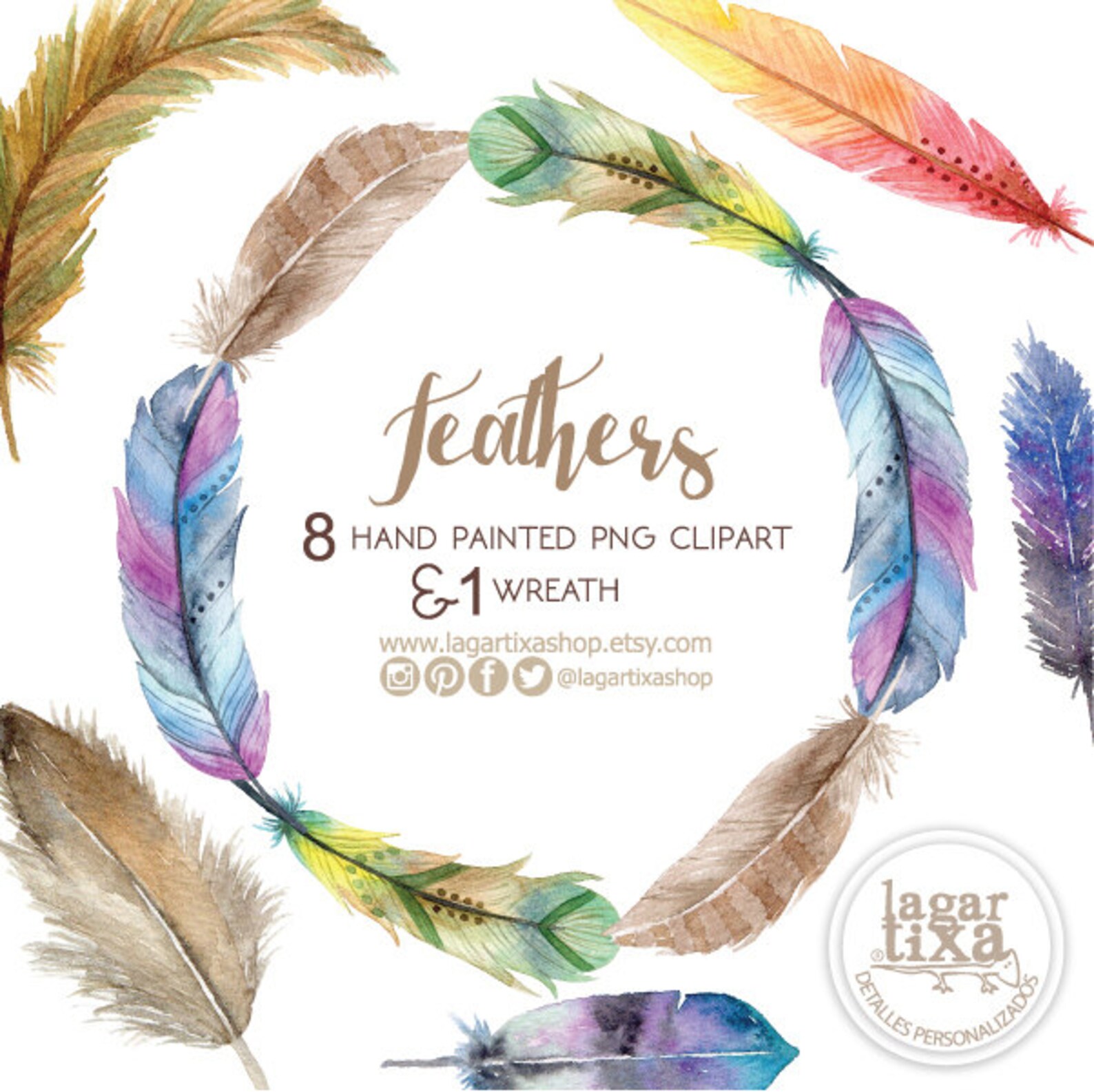 Boho Feathers Watercolor Individual Clipart PNG Birds - Etsy