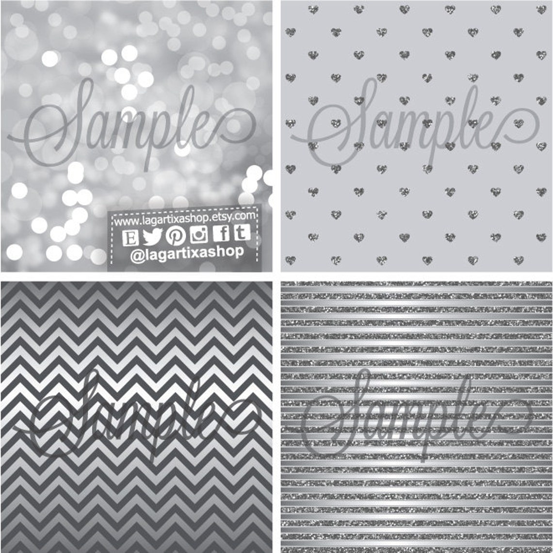 Silver Digital Paper Background Chevron Polka Dots Bokeh | Etsy