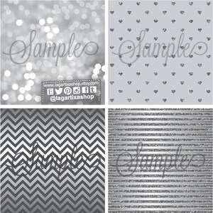 Silver Digital Paper Background Chevron Polka Dots Bokeh Damask Stripes ...