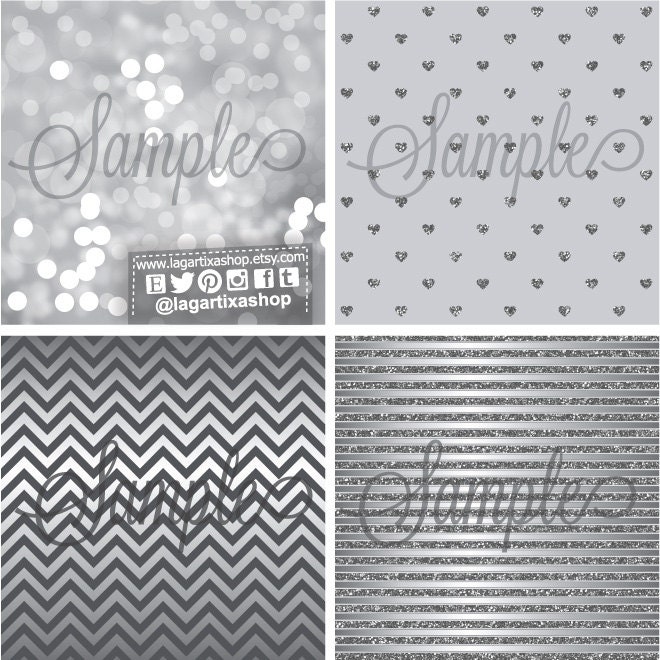 Silver Digital Paper Background Chevron Polka Dots Bokeh | Etsy