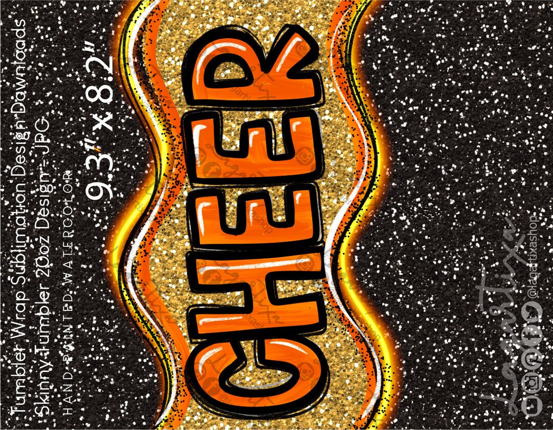 Cheer Black Orange Gold Glitter Effect Sublimation Design / Digital ...