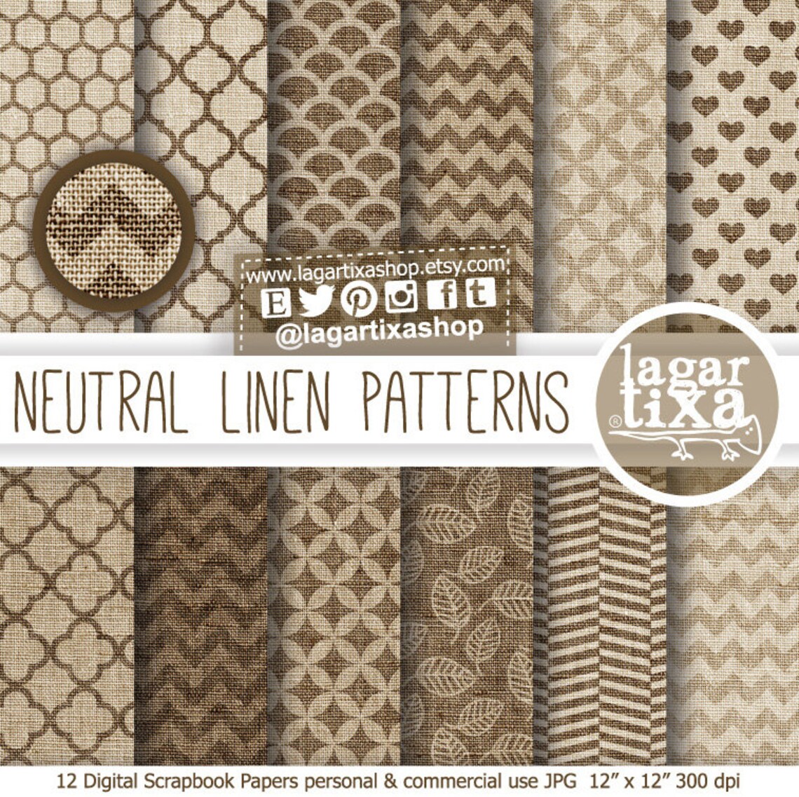 Neutral Linen Digital Paper Backgrounds Patterns Textures | Etsy
