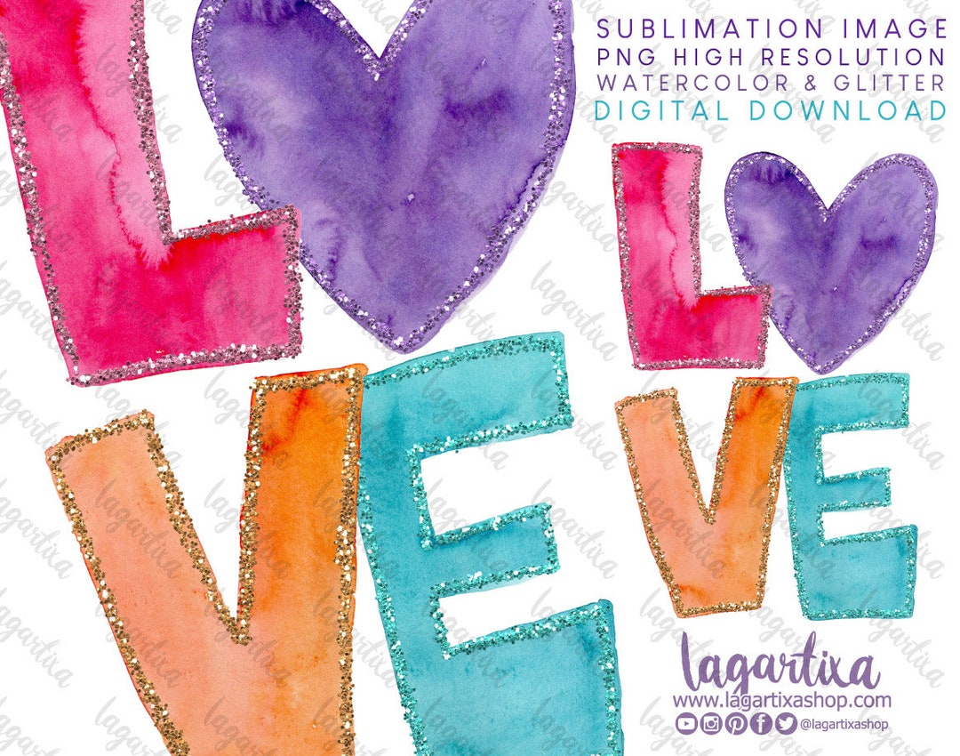 LOVE Mom Life Sublimation Design Watercolor Glitter Mother's Day ...