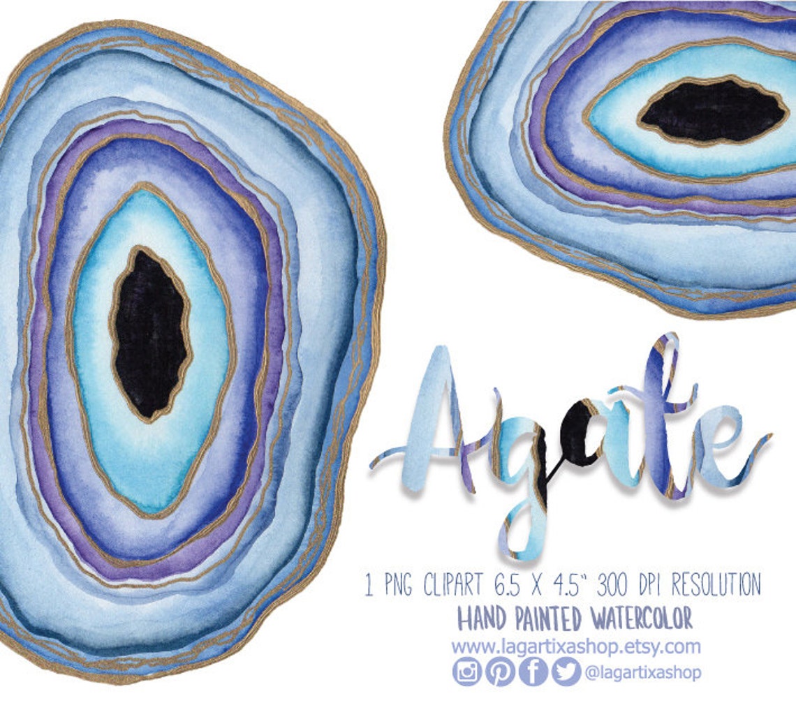 Watercolor Clipart, Blue Agate Slice, Quartz Png, Stones, Amathist ...
