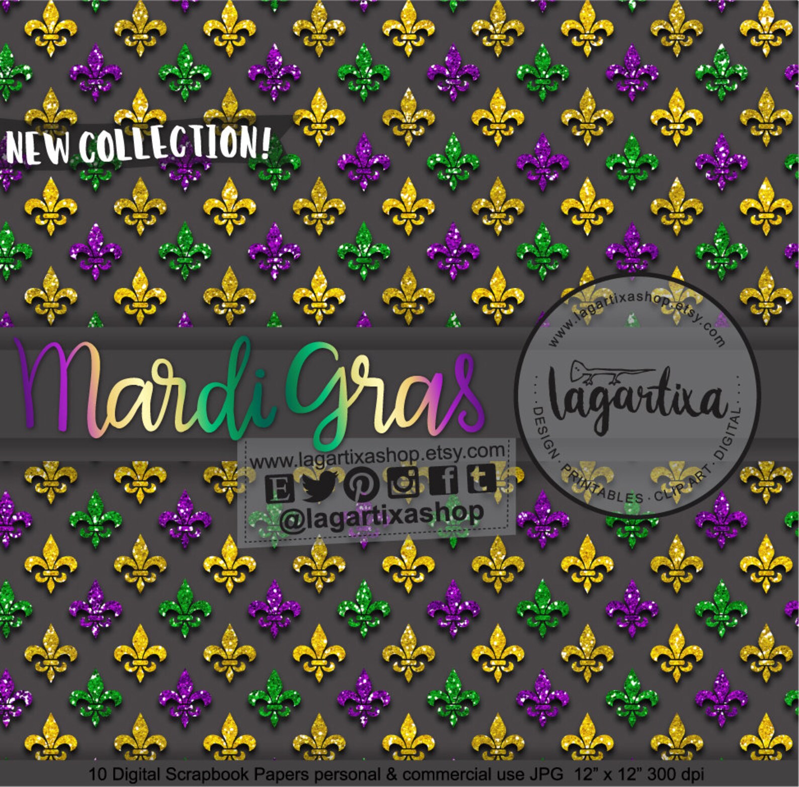 Mardi Gras Glitter Digital Paper Carnival Time Glitter - Etsy