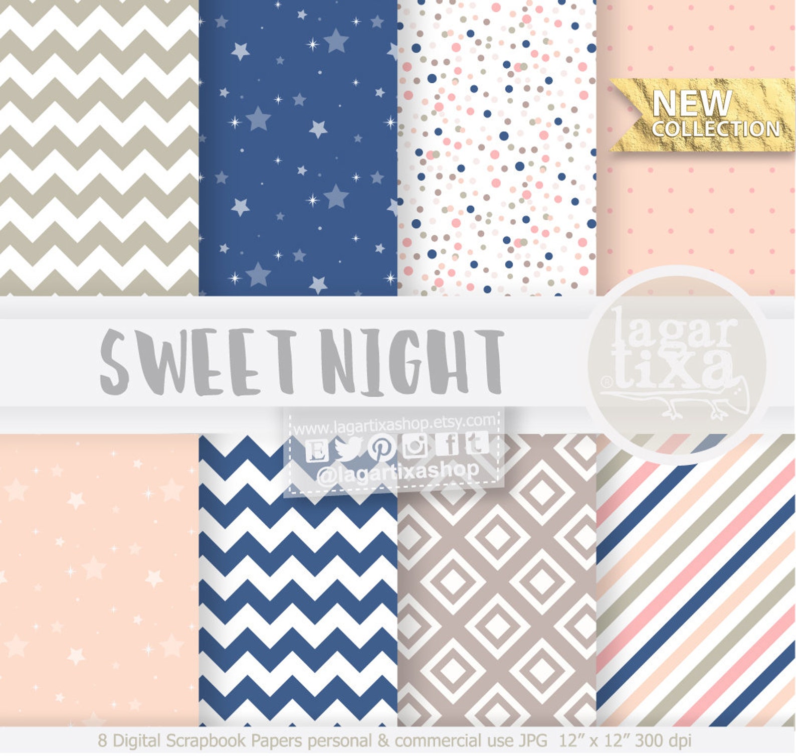 Coral Pink Salmon Stars Patterns Pale Pink, Navy and Grey Pastel ...