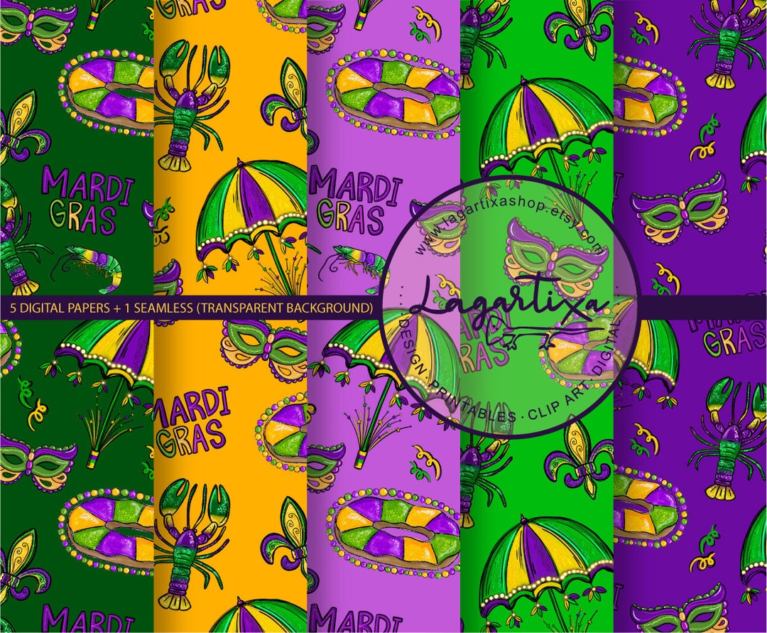 Mardi Gras Seamless GLITTER Digital Paper Carnival Purple, Parade Fat ...