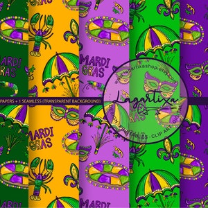 Mardi Gras Seamless GLITTER Digital Paper Carnival Purple, Parade Fat ...