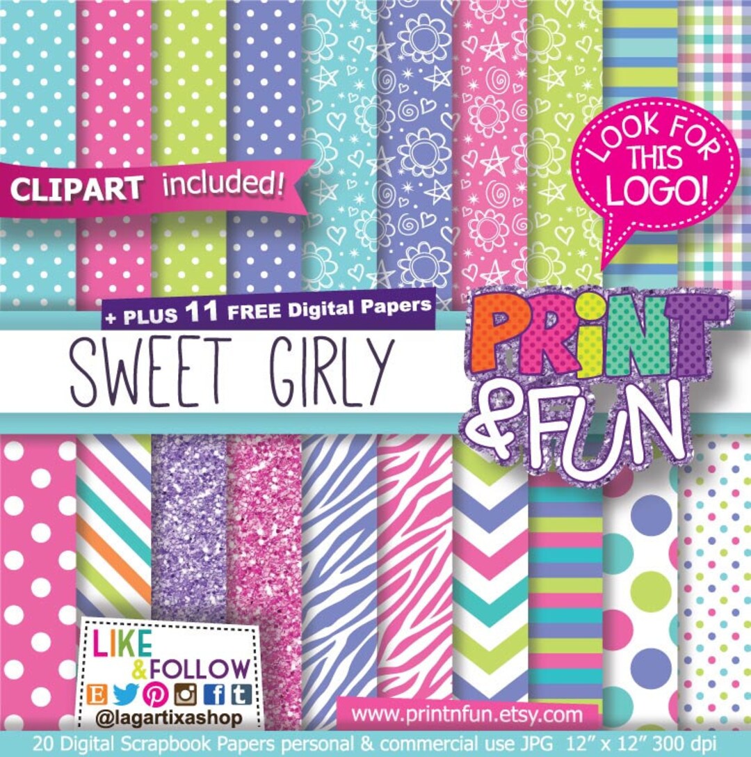 Girly Fancy Floral Animal Print Digital Paper Patterns Backgrounds ...