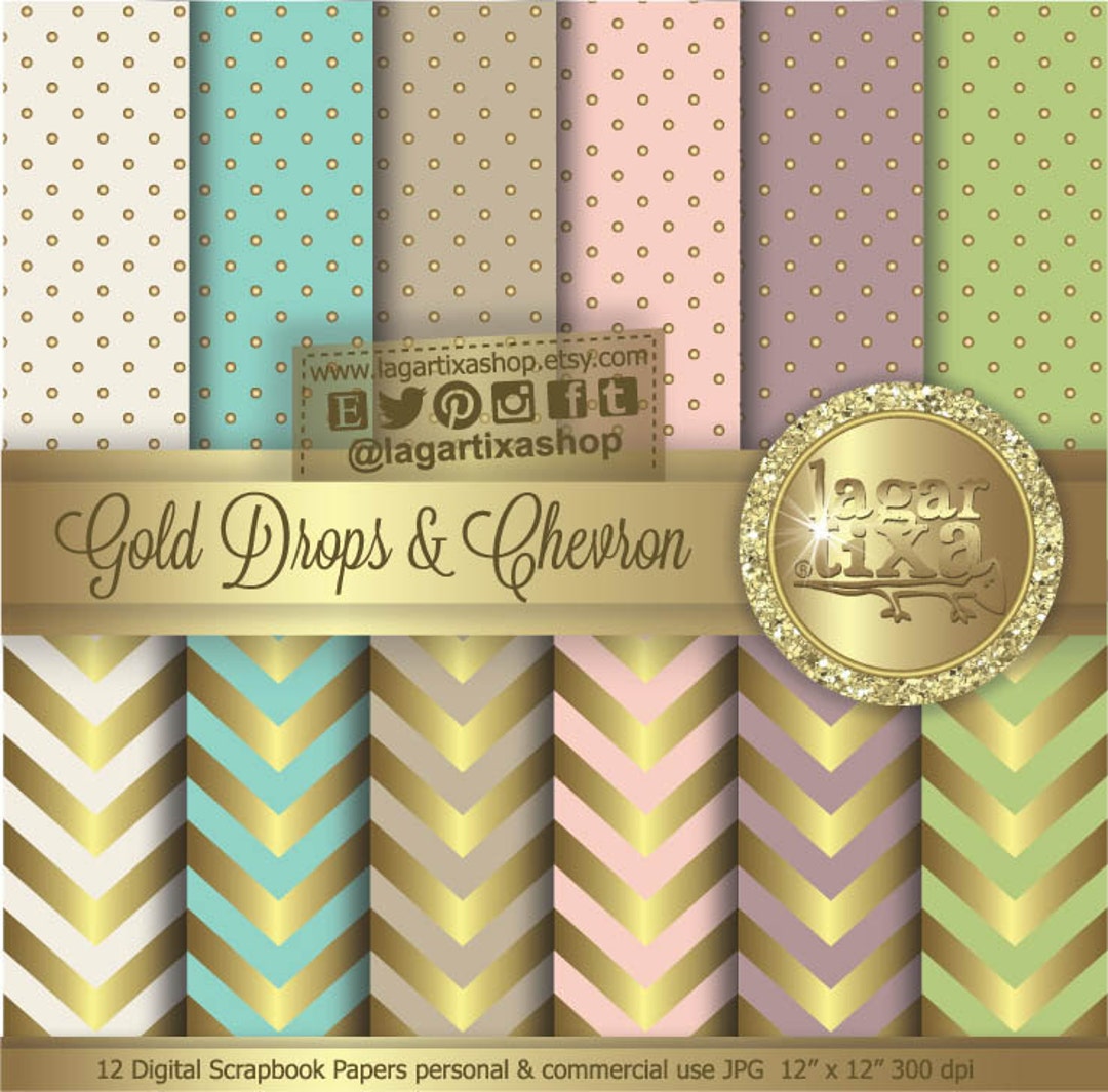 GOLD Digital Paper Background Polka Dots Chevron Beige Pale Brown Pink ...