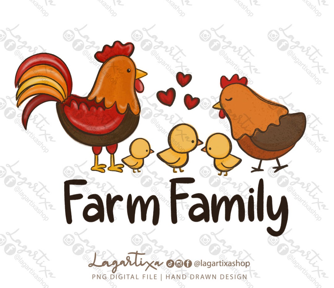 Farm Family 3 Kids Sublimation Image PNG Farm Hen Baby Chick Rooster ...