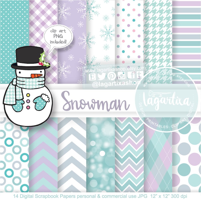 Christmas Patterns Snowman Digital Paper Clipart Chevron Snowflakes ...